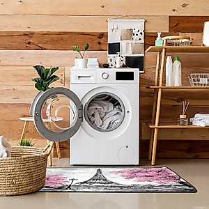 TsyTma Oil Painting Paris Eiffel Tower Kitchen Rug Non-Slip Decor Absorbent White and Pink Modern Art Kitchen Floor Mat Bathroom Rug Waterproof Runner Rug 39"x20"