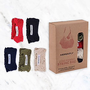 5 Pack Reusable Cotton Mesh Grocery bags with long handle shopping net bags vegetable bags string bag produce for groceries net shopping bags string grocery bag knit tote bags Portable Washable