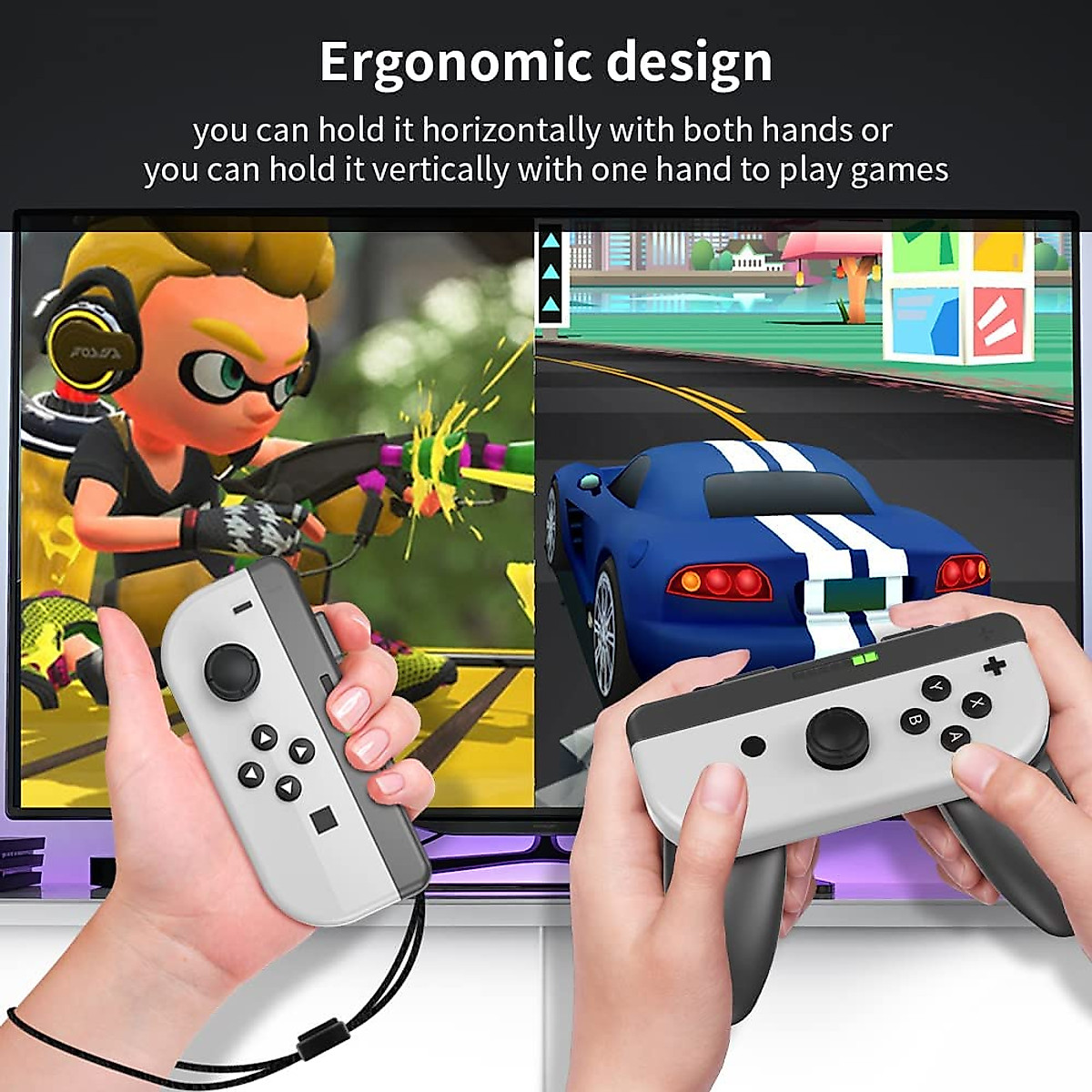 JDDWIN Joycon Grips Compatible with Switch & Switch OLED Controllers,Wear-Resistant Joy-con Handle for Switch/Switch OLED. (Black)