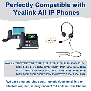 RJ9 Phone Headset for Office Phone with Noise Cancelling Microphone, Binaural Telephone Headsets Work for Yealink T21P T23G T27G T29G T33G T41P T41S T46S T46G T48S T53W Avaya 9608 9611 9630 J169 J179