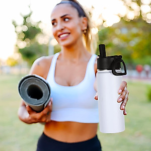 Volhoply 18oz Insulated Water Bottle Bulk 2 Pack,Kids Stainless Steel Water Bottles with Straw Lid,Double Wall Vacuum Metal Thermos Bottle,Wide Mouth Reusable Sports Flask For Cold Drink(White,2 Set)