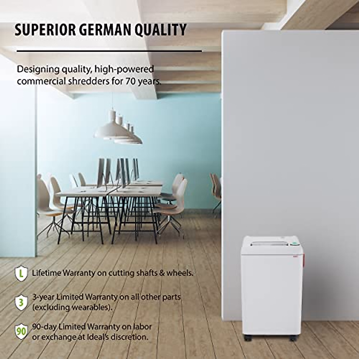 ideal 2503 Strip Cut Centralized Office Paper Shredder, Continuous Operation, 19-21 Sheets, 20 Gallon Bin, Shred Staples/Paper Clips/Credit Cards/CD/DVDs, 3/4 HP Motor, P-2 Security Level