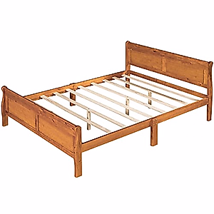 OPTOUGH Wood Queen Size Platform Bed with Headboard and Wooden Slat Support, Modern Bedroom Furniture Strong and Durable (Oak)