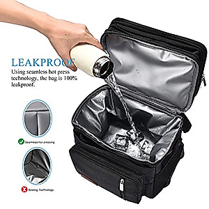 MIYCOO Lunch Bag for Women Men Double Deck Lunch Box - Leakproof Insulated Soft Large Lunch Cooler Bag, (Black,15L )
