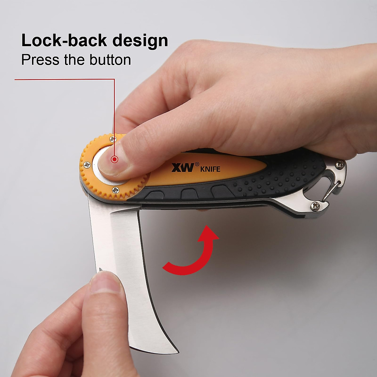 XW Folding Linoleum Flooring & Roofing knife with Hawkbill Blade, Lock-back Electrician Knife for Wire and Cable Stripping