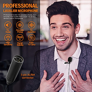 Tendak XLR Lavalier Microphone, Omnidirectional Lapel Mic, Phantom Power with Metal Lapel Clip and Windscreen Accessories Compatible with Canon Sony Panasonic Camcorders for Interview YouTube