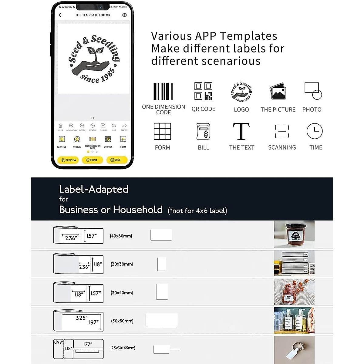 YiHERO YP10 Mini Label Printer Thermal Bluetooth Portable Label Maker-Compatible with Android & iOS, Multifunction for Business Clothing Mailing Office Home