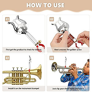 Yeshone Trumpet Lyre Instrument Accessories Sheet Music Clip Silver Trumpet Marching Music Clip for Instruments 14 x 5.2 cm