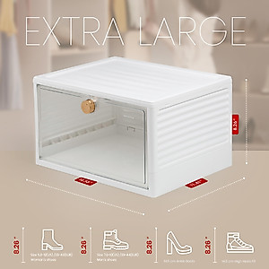 Shoe Storage Boxes – 6 Pack XX-Large White Stackable Shoe Containers – Shoe Organizer Space Saver for Closet, Bedroom – Plastic Shoe Boxes for US Size up to 14,15 – Sneaker Boxes (White) (white)