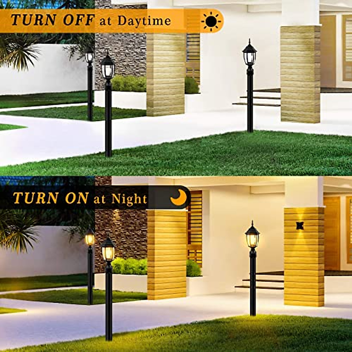 Hardwired 120V Dusk to Dawn Outdoor Post Light, Waterproof Aluminum Pole Light Fixture with Pier Mount Base, Exterior Lamp Post Lantern Head with Clear Glass for Garden Yard Patio Pathway (6 Inch)