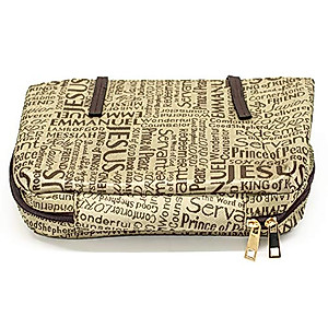 Dicksons Brown Purse Fashion Jacquard Fabric Zippered Bible Cover Case with Shoulder Carry Handles, Large