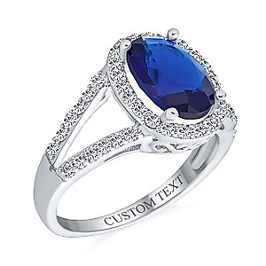 Personalize Classic Traditional 10CT AAA CZ Brilliant Simulated Royal Blue Sapphire Cut Halo Statement Oval Solitaire Engagement Ring For Women With Split Shank Thin Band Silver Plated Customizable