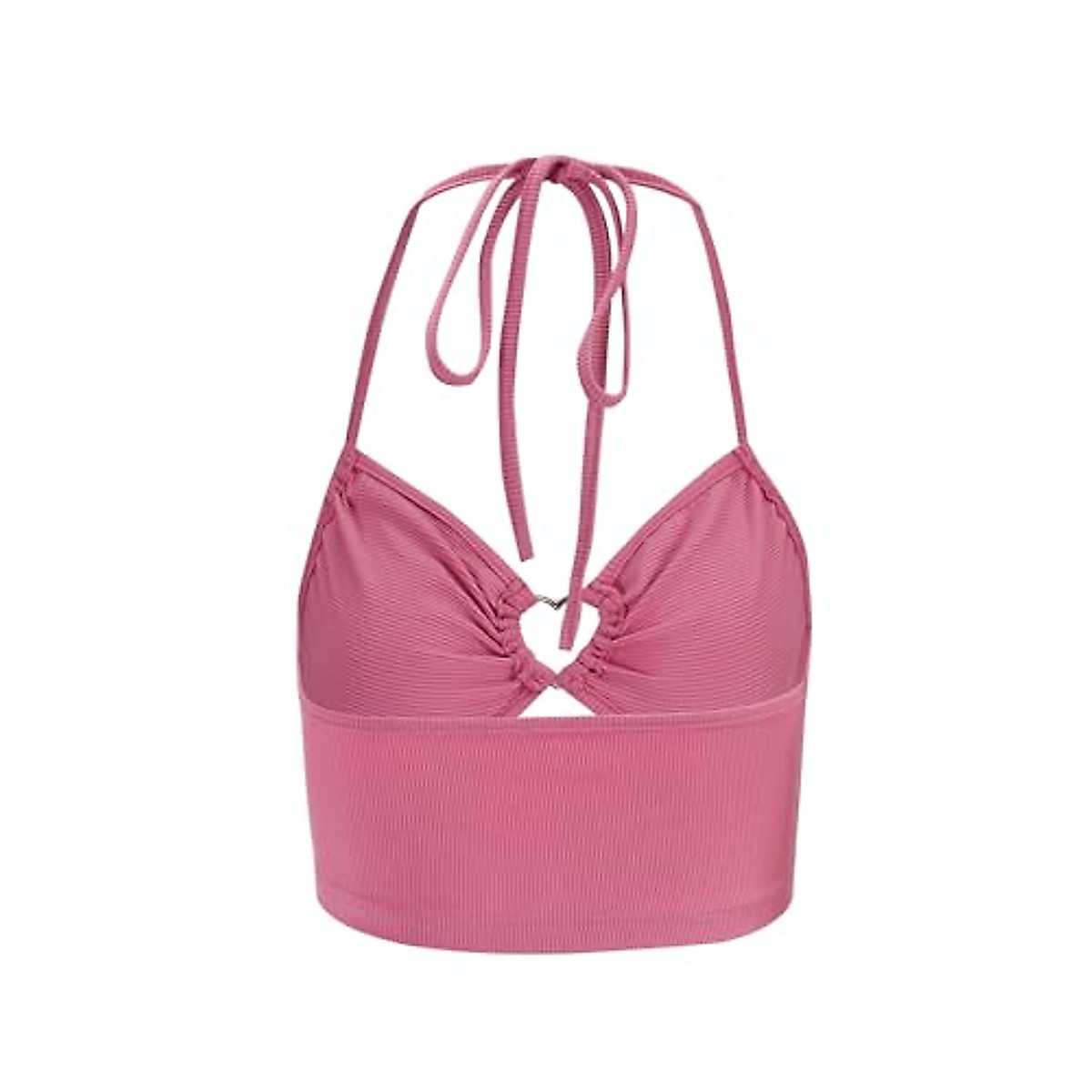 MakeMeChic Women's Halter Tie Backless Cut Out Ribbed Knit Summer Crop Cami Tops A Pink Large