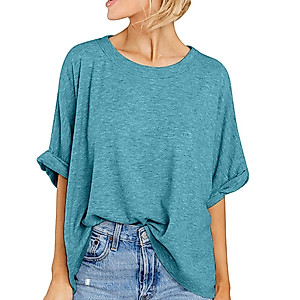 Women Oversized T-Shirt Summer Casual Short Sleeve Loose Tee Tops Lake Blue