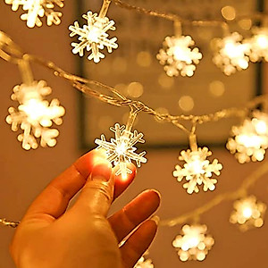 CHengQiSM 100 LED Snowflake Lights Fairy String Lights 32.8ft Plug in String Lights Christmas Holiday Home Garden Patio Party Decoration Indoor Outdoor Celebration Lighting, Warm White