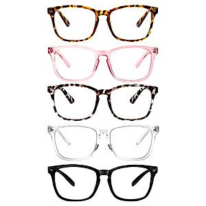 VIDEBLA 5 Pack Blue Light Blocking Reading Glasses,Spring Hinge Computer Readers for Women Men,Anti UV Ray Filter Nerd Eyeglasses (Mix, 2.50)