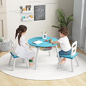 Costzon Kids Table and Chair Set, Wood Activity Table w/Center Mesh Storage, Children Furniture Gift for Boys & Girls, Ideal for Arts, Crafts, Snack Time, Homework, Toddler Table and Chair Set, Blue