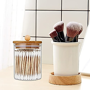 OZZEGCOO Qtip Holder with Bamboo Lids, 16pcs Glass Bathroom Apothecary Jars Set