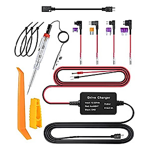 Dash Cam Hardwire Kit, 12V-24V to 5V Radar Detector Hard Wire, Gift 4 Fuse Tap Cable, Test Pencil and Installation Tool Car Camera Charger Power Cord
