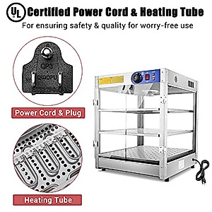 WeChef 3-Tier Pizza Warmer Countertop Display Case 24x20x20 Commercial Food Warmer Display 110V 750W for Buffet Restaurant with Removable Tray