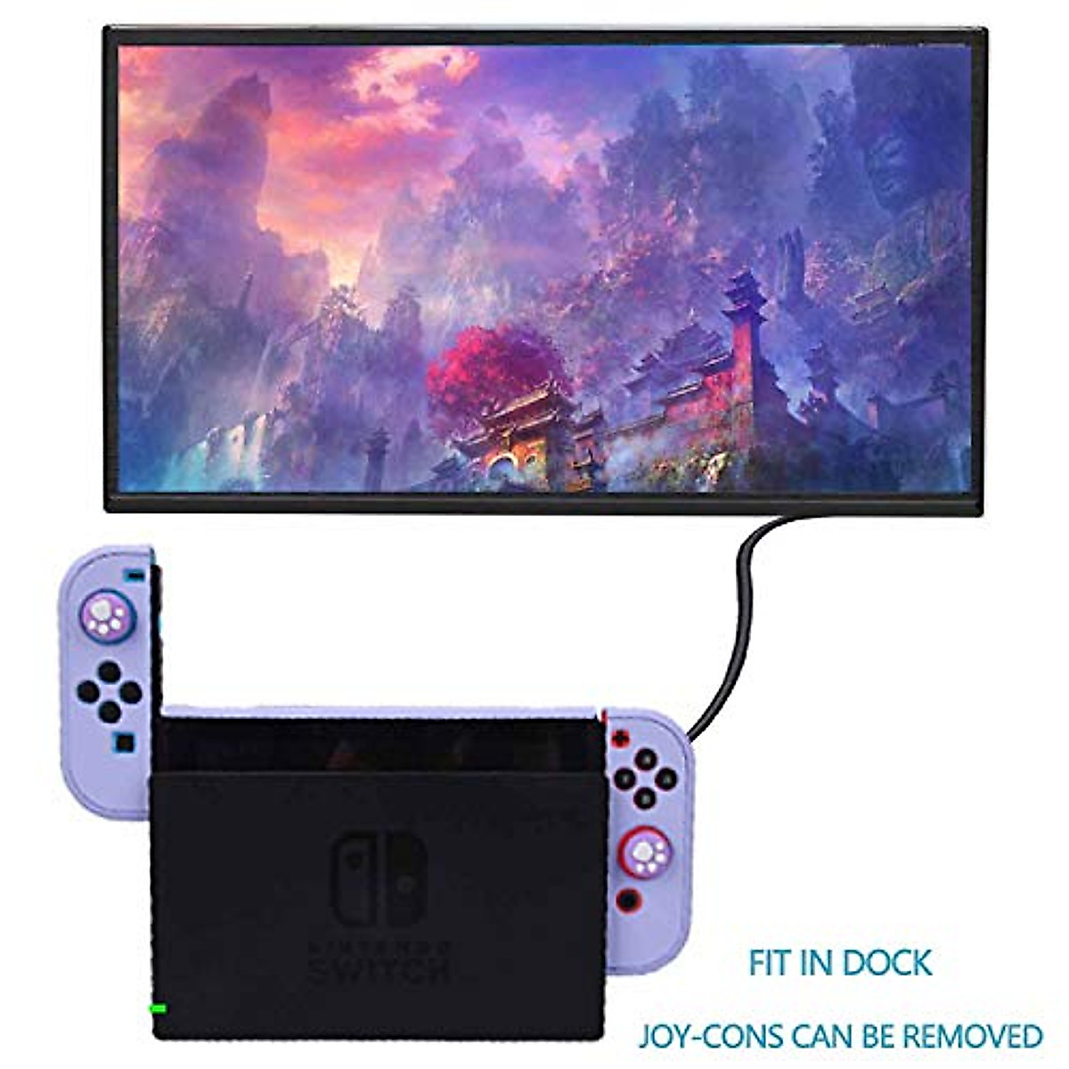 Dockable Case for Nintendo Switch - COMCOOL 3 in 1 Protective Cover Case for Nintendo Switch and Joy-Con Controller with Screen Protector and Thumb grips - Purple