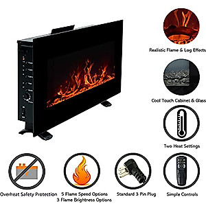 C-Hopetree 34 Inch Wide Electric Fireplace, Wall Mounted or Freestanding Portable Room Heater with Remote and Thermostat