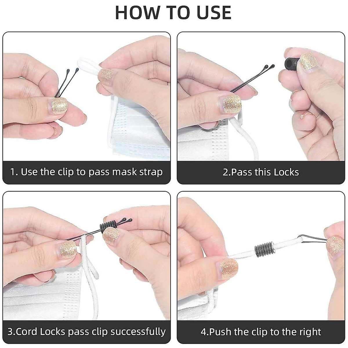 OCEANTREE Cord Locks for Mask, Elastic Adjuster Silicone Cord Stopper No Slip Earloop Toggles for Drawstring Buckle Clasp