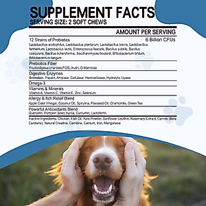 Allyeah Probiotics for Dogs, Dog Probiotics for Yeast Infection, Itchy Skin and Itchy Ears, Gut Health for Dogs Pet Probiotics Chews Diarrhea Treatment Enzymes Treats Digestive Health Stomach Relief