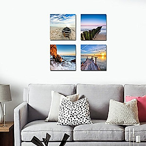 Wieco Art Beach Pictures Canvas Wall Art Bathroom Decor Beach Seaview Wall Decor Ocean Nautical Bathroom Pictures Canvas Painting Bedroom Art Bathroom Accessories Coastal Themed Home Decorations