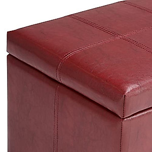 SIMPLIHOME Dover 36 inch Wide Rectangle Lift Top Storage Ottoman Bench in Upholstered Radicchio Red Faux Leather, Footrest Stool, Coffee Table for the Living Room, Bedroom and Kids Room