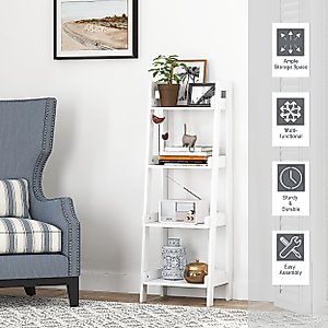 UTEX 4-Tier Ladder Shelf, Bathroom Shelf Freestanding, 4-Shelf Spacesaver Open Wood Shelving Unit, Ladder Shelf (White)