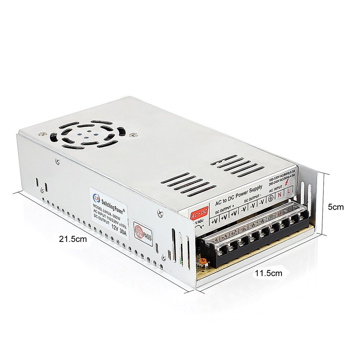 SUPERNIGHT 12V 30A Switching Power Supply, 110-240 Volt AC to DC 360W Universal Regulated Switching Transformer Adapter Driver for 3D Printer, CCTV, Radio, LED Strip Lights,Computer Project