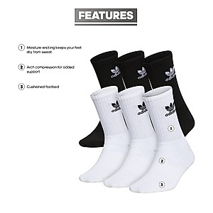 adidas Originals Unisex Kids-Boy's/Girl's Trefoil Cushioned Crew Socks (6-Pair), White/Black/OG, Large