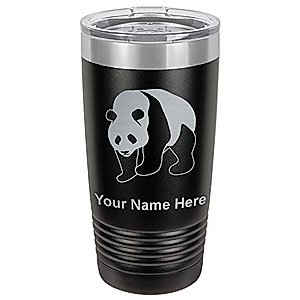 LaserGram 20oz Vacuum Insulated Tumbler Mug, Panda Bear, Personalized Engraving Included (Black)