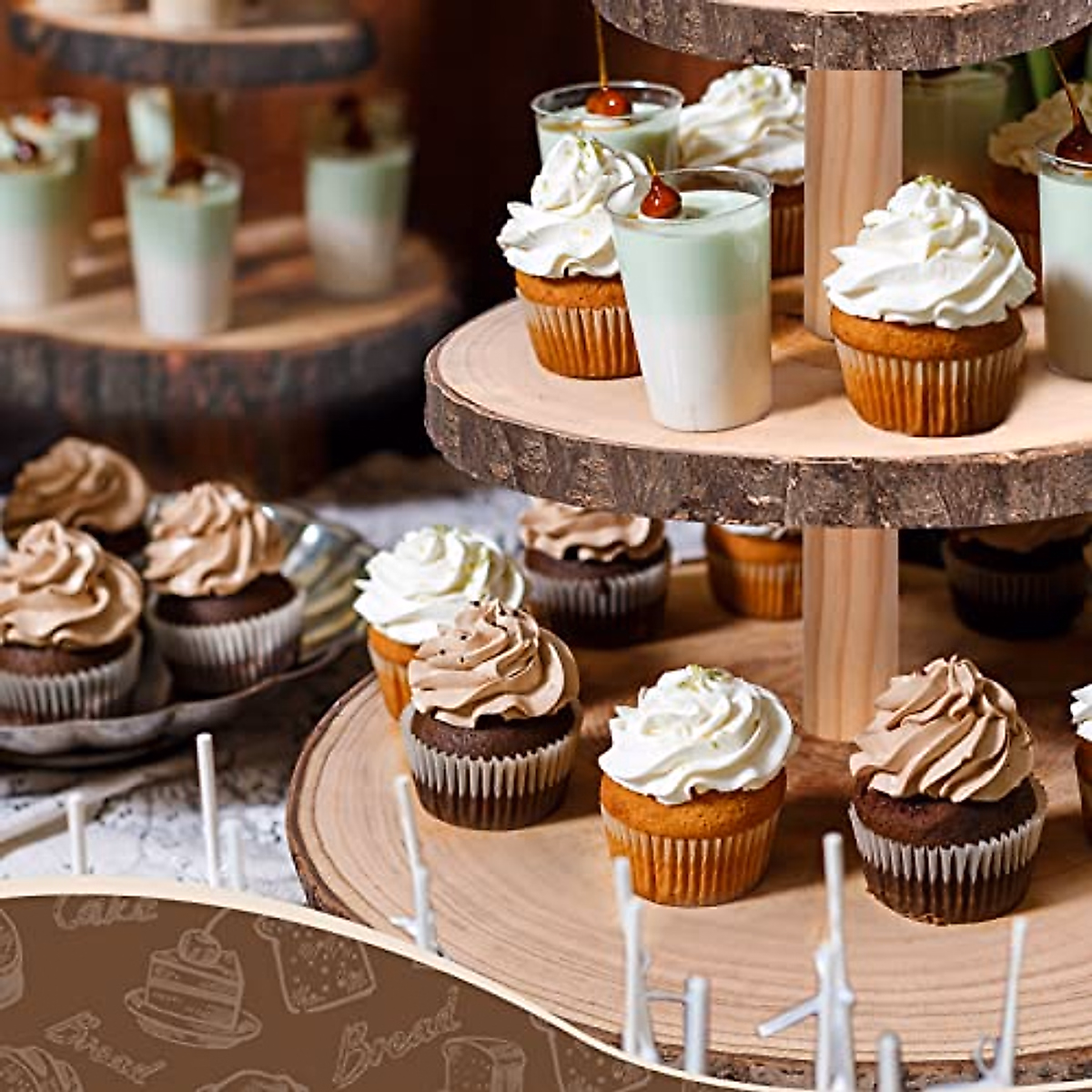 Ayfjovs 5 Tiered Wood Cupcake Stand, Rustic Wood Cake Stand, Wood Dessert Display Stand, Detachable Wood Slices Round Cupcake Tower Holder for Party and Rustic Wedding Decoration