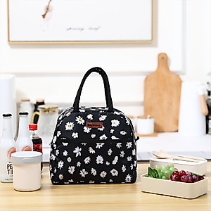 Baglemon Insulated Lunch Bag for Women Men, Lunch Containers Reusable High Capacity Lunch Tote Bags for for Work Picnic(Black Daisy)