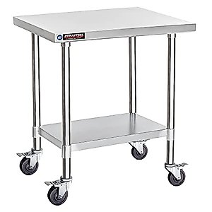 Food Prep Stainless Steel Table - DuraSteel 30 x 24 Inch Metal Table Cart - Commercial Workbench with Caster Wheel - NSF Certified - For Restaurant, Warehouse, Home, Kitchen, Garage