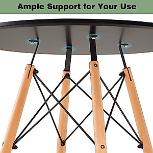 Round Dining Table Small Black Kitchen Table Mid Century Modern Circle Dining Room Table 31.5" with Wooden Legs for Small Spaces Dinner