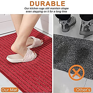 BEQHAUSE Red Kitchen Rugs Set of 2 Non-Slip Kitchen Runner Rug Washable Kitchen Mats for Floor Absorbent Soft Standing Mats for Kitchen,Laundry,Hallway&Sink 20”x30”+20”x48”