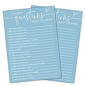 Cazhes Minimalist Bridal Shower Games, 30 Light Blue 20 Questions About The Bride Cards, Wedding Bachelorette Engagement Party Supplies Favors - A07