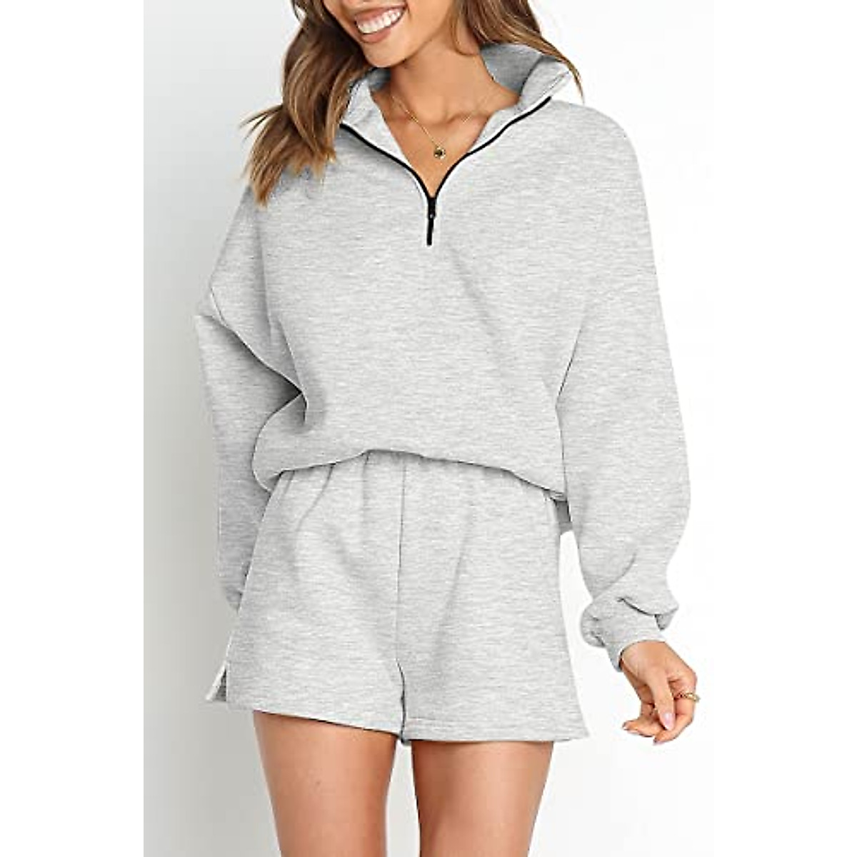 AUTOMET Women's Fashion Oversized 2 Piece Lounge Sets Fall Fashion Outfits 2023 Long Sleeve Cozy Casual Pajamas shorts Sweatsuit Sets