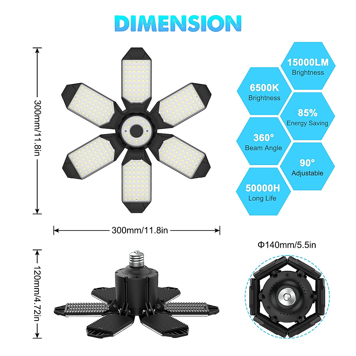 BRAINIAC 2 Pack 100W & 2 Pack 150W LED Garage Light Bulb Deformable Garage Light Fixture E26/E27 Screw-in Garage Lights Ceiling Led for Basement Workshop
