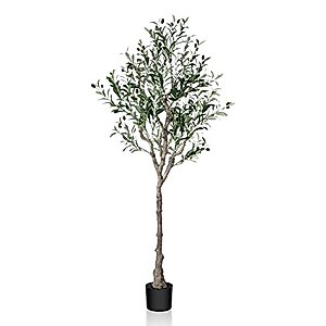 Dr.Planzen Artificial Olive Tree,5FT Tall Fake Plant Faux Olive Plants for Indoor,Natural Fake Tree,Artificial Silk Plants for Office Home Living Room Floor Patio Greening Porch Decor,Set of 1
