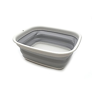 SAMMART 9.45L (2.5 Gallon) Collapsible Tub - Foldable Dish Tub - Portable Washing Basin - Space Saving Plastic Washtub (Grey, M)