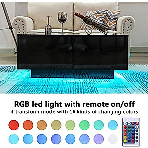 LED Coffee Table with Storage Drawers, High Glossy Coffee Table with LED Lights for Living Room, Modern Living Room Center Table Rectangular, Black (Style1, Black)