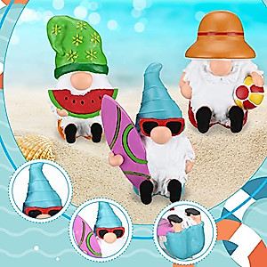3 Pieces Summer Gnomes Beach Gnomes Summer Decor Romantic Summer Gnomes Resin Gnome Figurines Sweet Elf Gnomes for Table Tiered Tray Farmhouse Home Kitchen Hawaii Party Patriotic Decorations Gifts