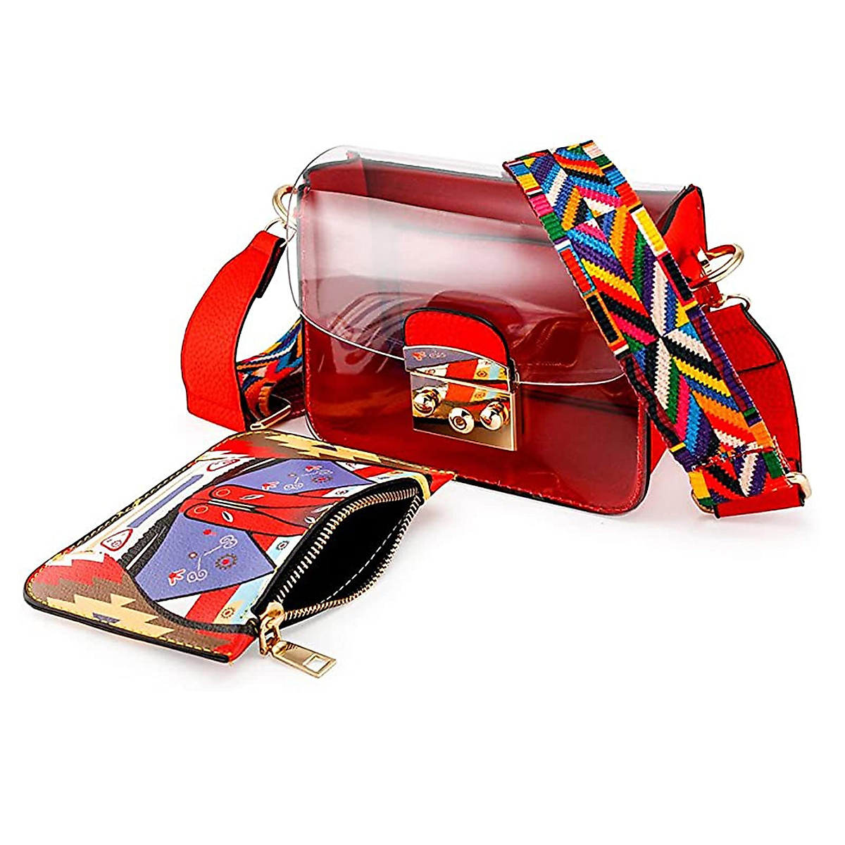 mothgel Women Mini Transparent PVC Plastic Crossbody Summer Durable Shoulder Bag (Red)