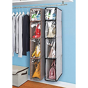 WOWCASE Hanging Handbag Organizer Breathable Cotton Linen Fabric Closet Purse Storage Bag with Clear Dust Proof Cover (Grey)