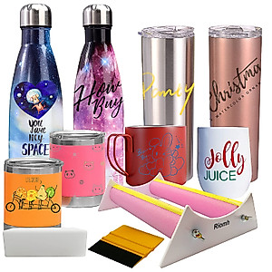 Cup Cradle for Tumbler with an Adjustment Pad and a Felt Edge Squeegee, Vinyl Holder with Foam Measurements for Crafting Decals on Cups and Bottles