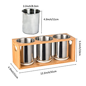 IMEEA Flatware Caddy Stainless Steel Silverware Caddy Kitchen Utensil Holder for Countertop Flatware Organizer Holder with Bamboo Base